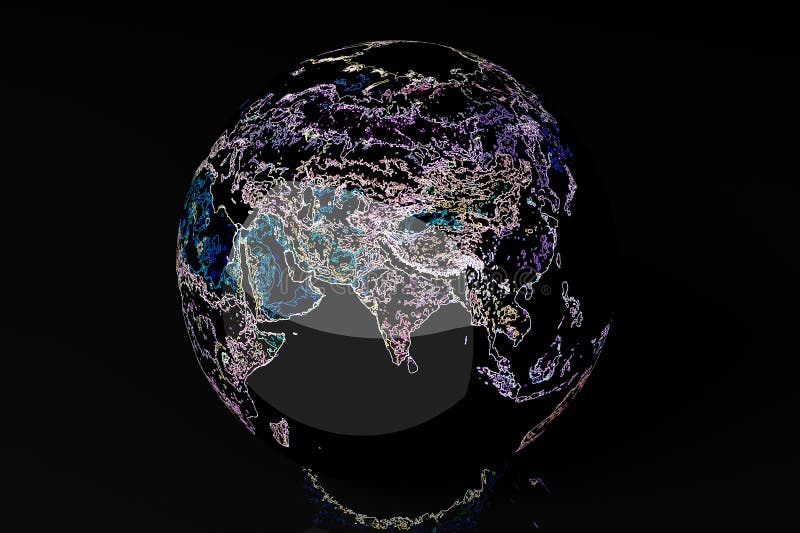 Neon Map of Asia Continent. Shiny, Glow Light Outline of Asian ...