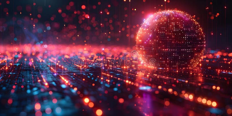 A Neon Globe Surrounded by Digital Data Streams Symbolizing Technology ...