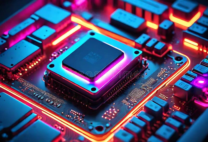 Neon Glow: Abstract Technology Motherboa Stock Illustration ...