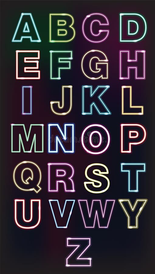 Neon glow alphabet stock vector. Illustration of glow - 34499247