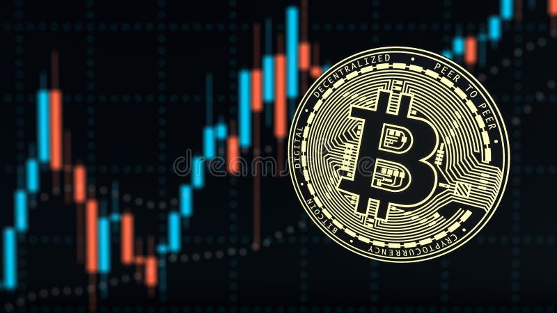 Neon Glow Bitcoin in Front of Defocused Candlestick Chart Stock ...
