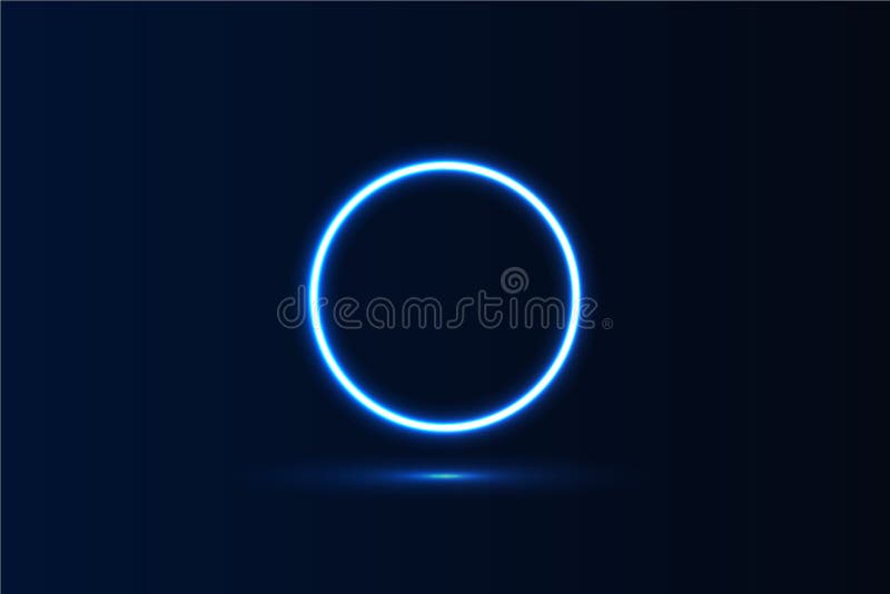 Neon Glow Blue Light Geometric Shape Circle and Shadow, Vector ...