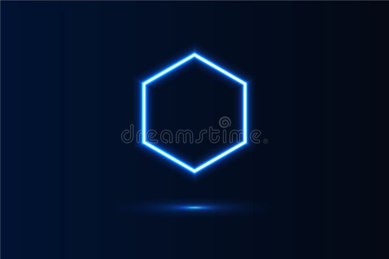 Neon Glow Blue Light Geometric Shape Hexagon and Shadow, Vector ...