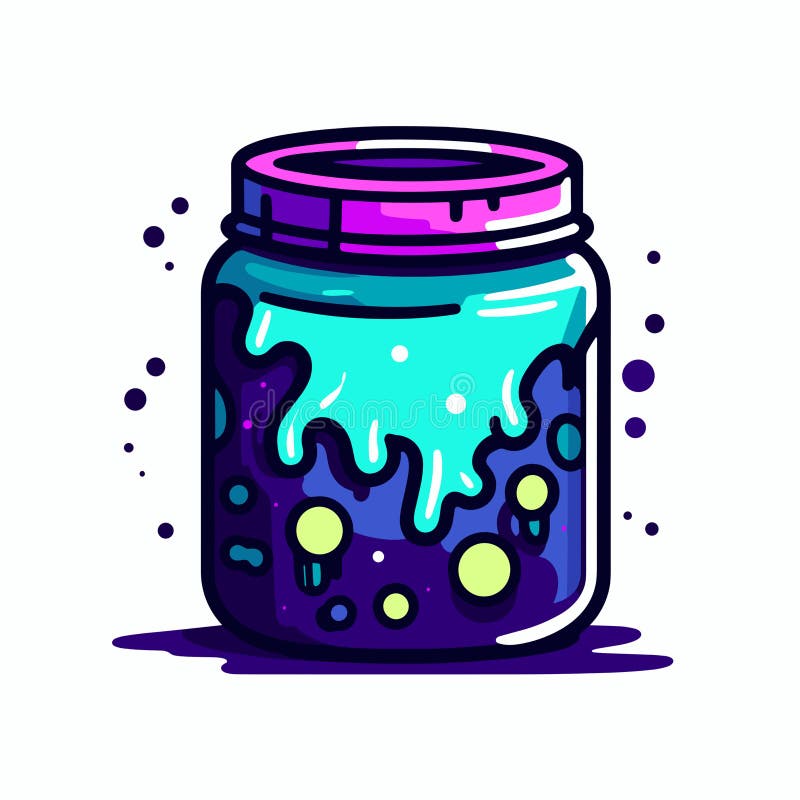 Neon Glow Cartoon Jar with Colorful Liquid Stock Illustration ...