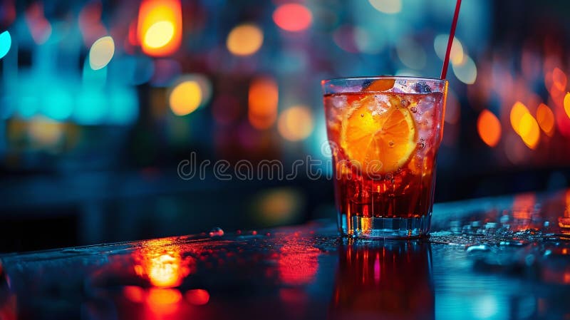 Neon Glow Cocktail on Bar Counter. Generative Ai Stock Illustration ...