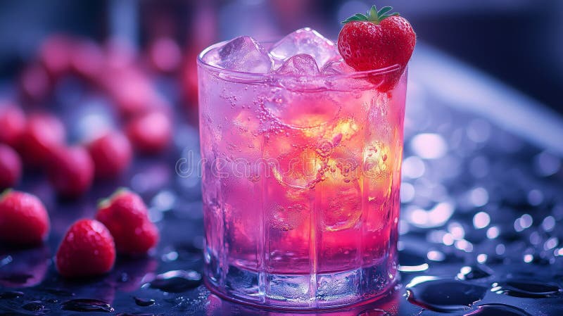 Neon Glow Cocktail with Ice and Heart Garnish Stock Image - Image of ...