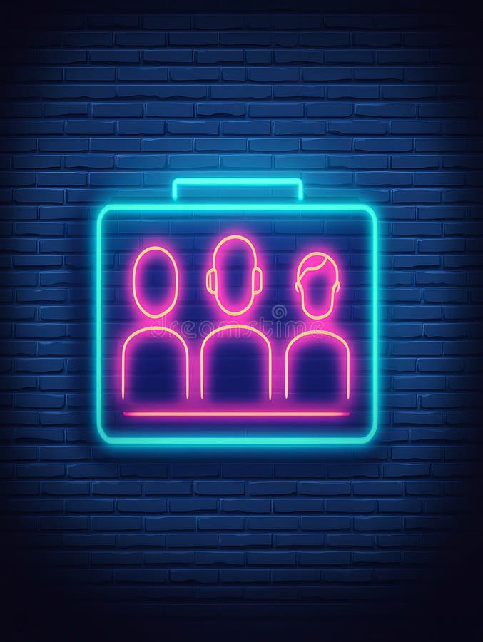 Neon Glow Computer Screen with Two User Icons Stock Illustration ...