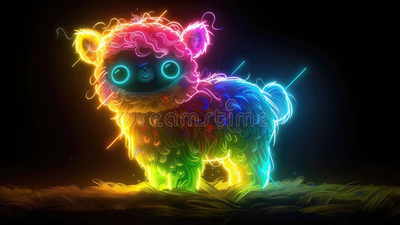 Neon Glow Depiction of an Alpaca with a Whimsical Expression Amidst a ...