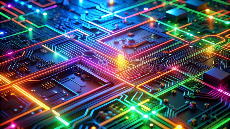 Neon Glow of the Digital Age AI Generated Stock Illustration ...