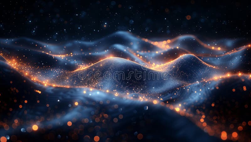 Neon Glow with Digital Waves and Particles in a Technological Abstract ...