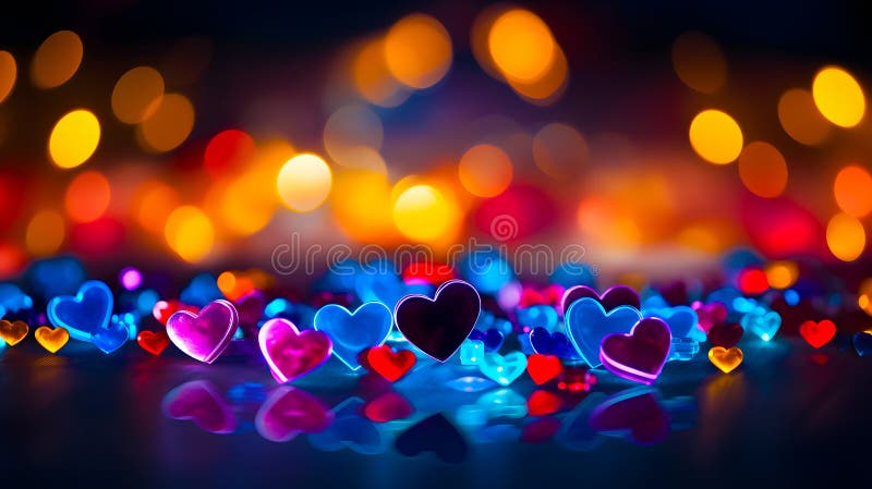 Neon Glow Glass Hearts Abstract Background. Stock Illustration ...