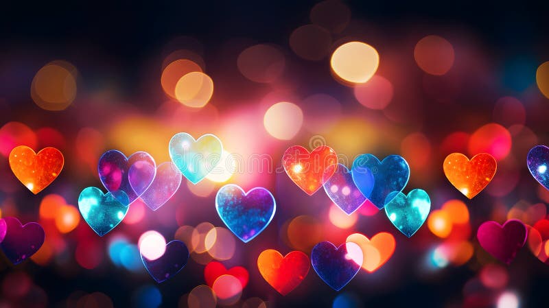 Neon Glow Glass Hearts Abstract Background. Stock Illustration ...