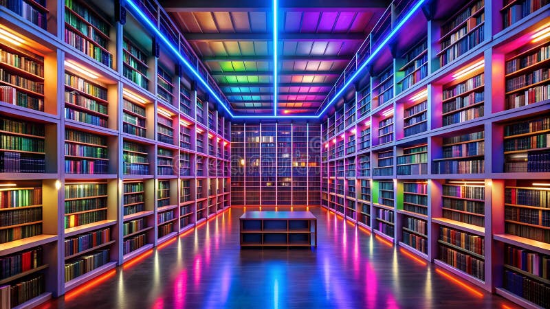 Neon Glow Library: a Symphony of Knowledge and Light AI Generated Stock ...