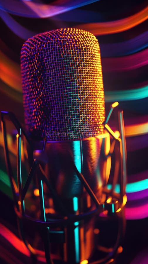 Neon Glow Microphone, Capturing Sound in a Vibrant World Stock Photo ...