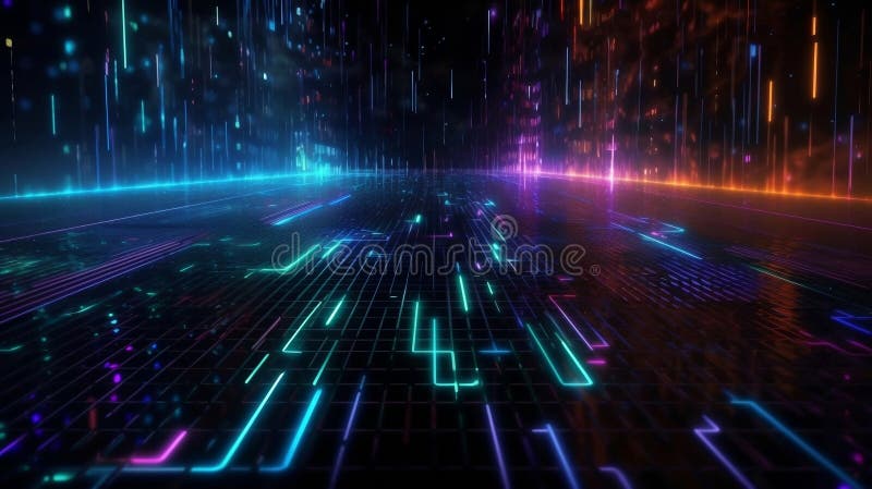 Neon Glow Multicolor Laser Beam Lines Pattern Design, Digital Data Flow ...