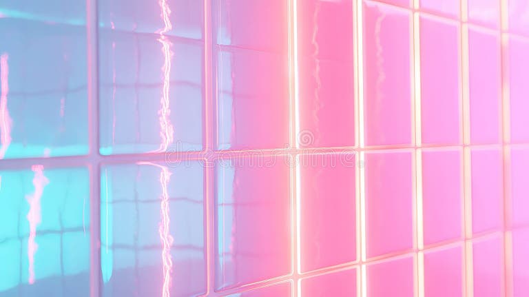 Neon Glow on Pink and Grey Tiled Wall for Modern Interior Design Stock ...