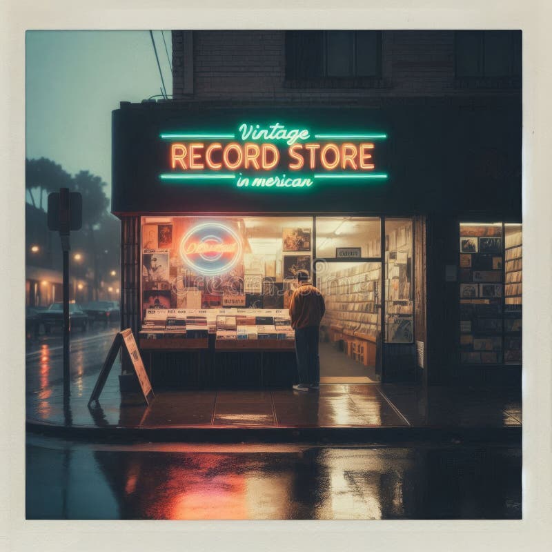 Neon Glow Record Store stock illustration. Illustration of browsing ...