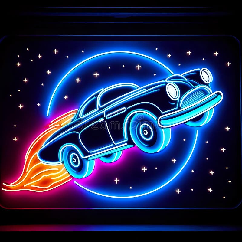 Neon Glow Rocket Launching into the Starry Night Stock Illustration ...