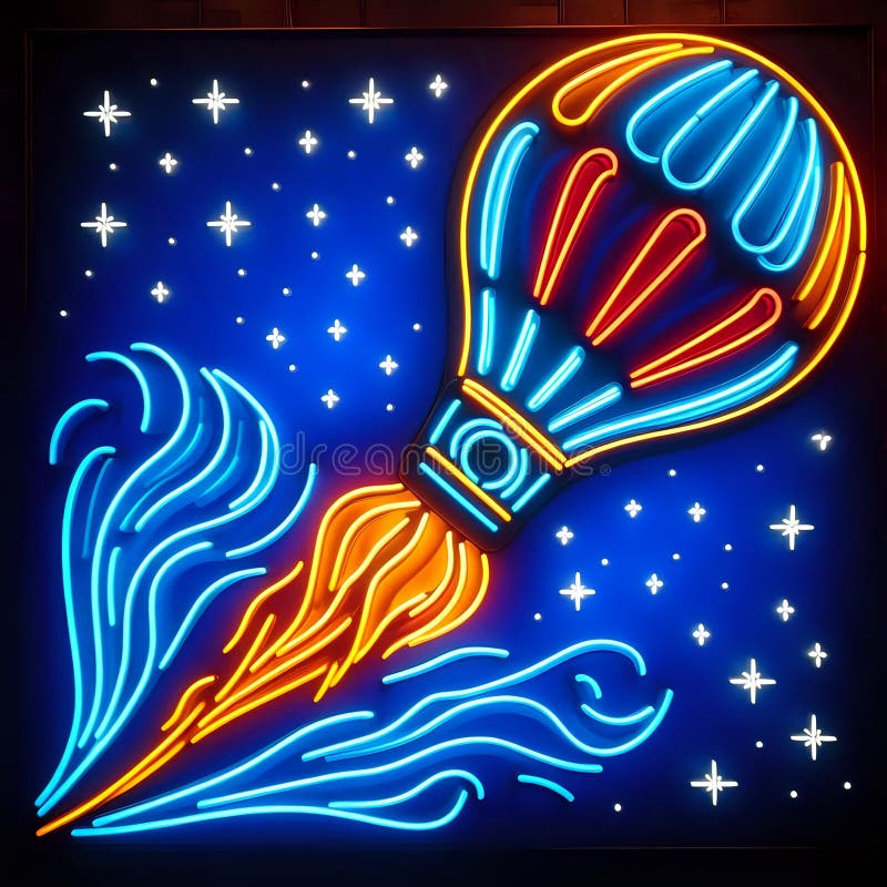 Neon Glow Rocket Launching into the Starry Night Stock Illustration ...