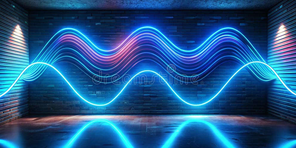 Neon Glow with Wavy Lines and LED Wall on Dark Background Stock ...