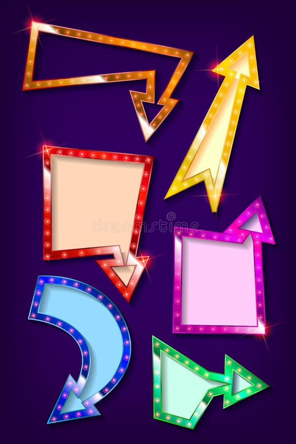 Neon Glowing Arrow Pointer Set Stock Vector - Illustration of electricity, club: 121197824