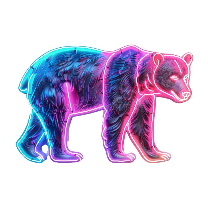 Neon Glowing Bear on Transparent Background Stock Image - Image of ...