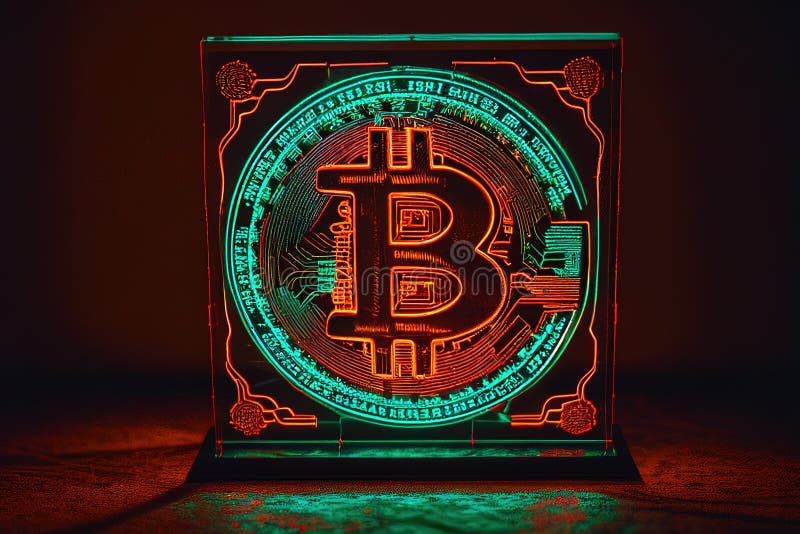 Neon Glowing Bitcoin (BTC). 3D Rendering Stock Illustration ...