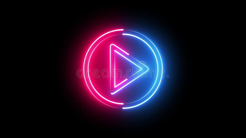 Neon Glowing Blue and Pink Play Icon Animation on Black Background ...