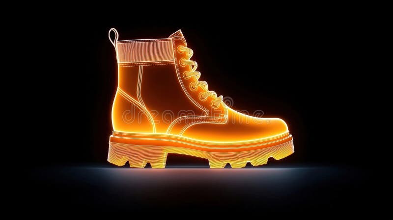 Neon Glowing Boot Design with Bright Orange Illumination on a Black ...