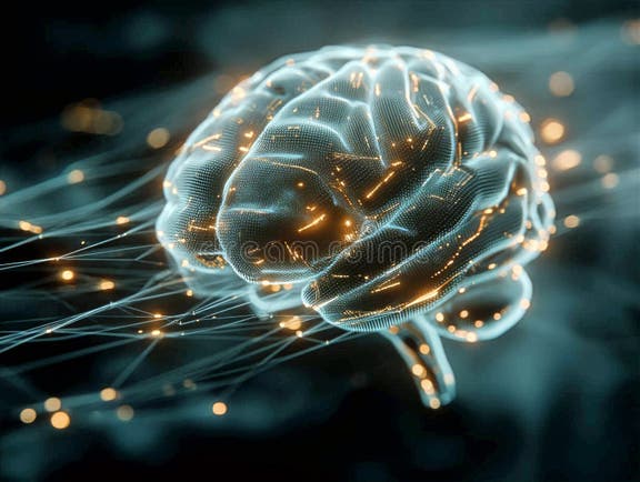 Neon Glowing Brain with Dynamic Light Trails Representing Neural ...