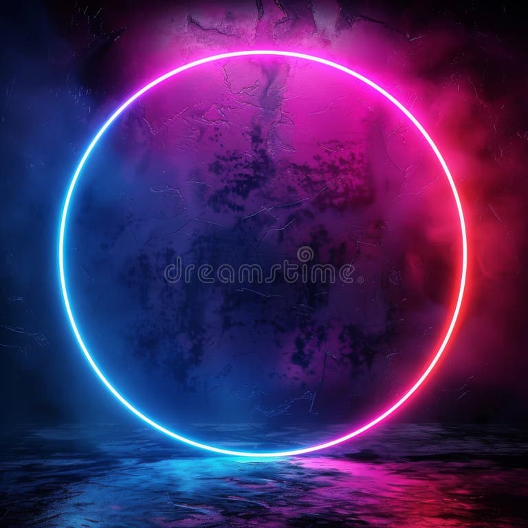 Neon Glowing Circle. Blue and Pink Glow Frame on Textured Background ...