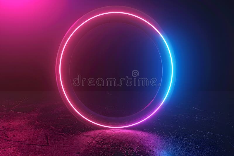 Neon Glowing Circle 3D Render on Dark Background - AI Generated Stock ...