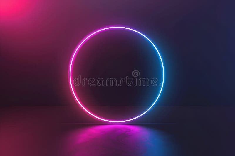 Neon Glowing Circle with Pink and Blue Lights on Dark Background - AI ...