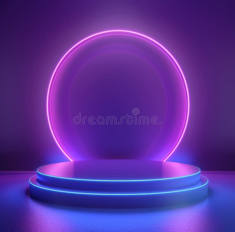 Neon Glowing Circle on a Purple Gradient Background with Circular ...
