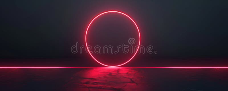 Neon Glowing Circle with Reflection on Dark Surface, Futuristic Concept ...