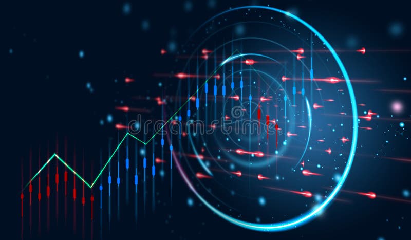 Neon Glowing Circles and a Graph with Growing Indicators. Highly ...