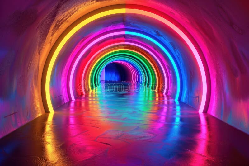 Neon Glowing Colored Tunnel Background Abstract Stock Illustration ...