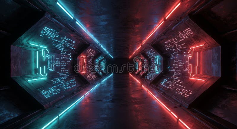 Neon Glowing Corridor Futuristic Neon Lit Corridor with Glowing Teal ...
