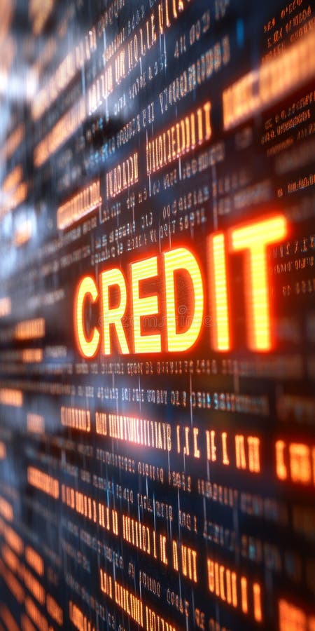 Neon Glowing Credit Sign on Dynamic Code Background, Concept of Credit ...