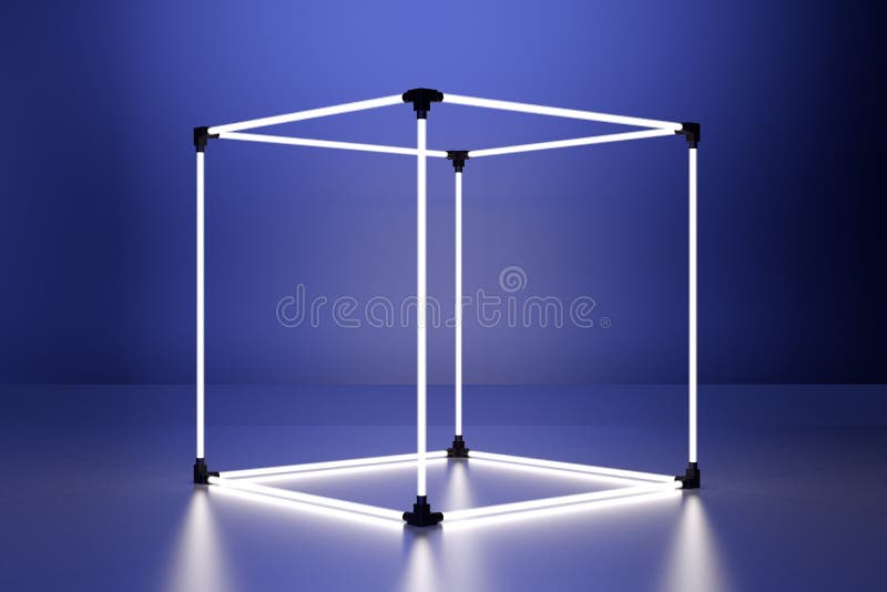 Neon Glowing Cube in Interior Room. Empty Showcase Display Stock ...