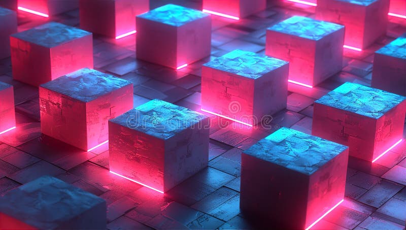 Neon Glowing Cubes, Beautiful Abstract Background. a Futuristic ...