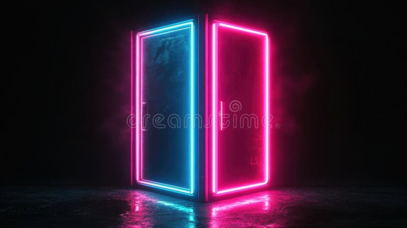 Neon Glowing Door Frame Create a Glowing Illusion, Futuristic Concept ...
