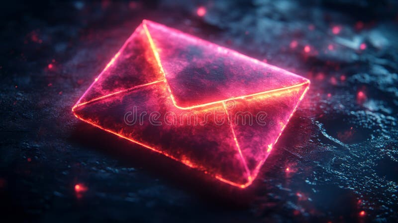 Neon Glowing Envelope on Dark Textured Surface, Futuristic ...