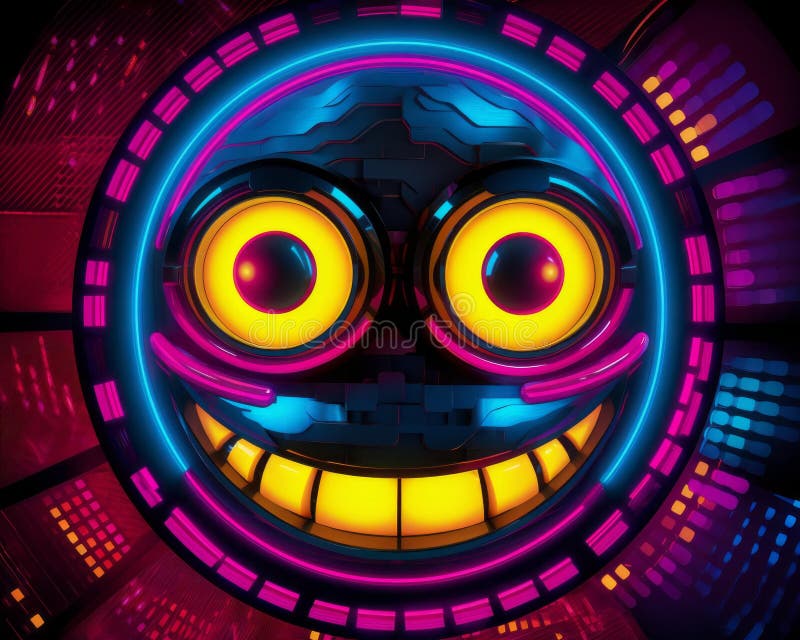 A Neon Glowing Face with Glowing Eyes Stock Illustration - Illustration ...