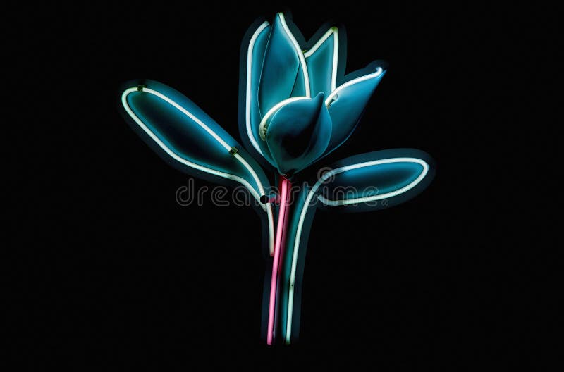 Neon Glowing Flower 3d Scene Abstract in Dark Stock Photo - Image of ...