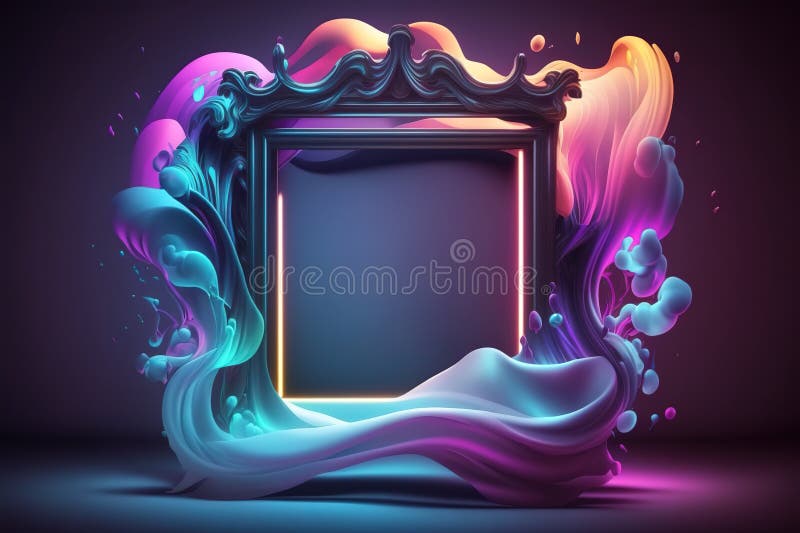 Neon Glowing Frame on Flowing Silk Background 3d, GENERATIVE AI Stock ...