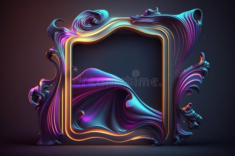 Neon Glowing Frame on Flowing Silk Background 3d, GENERATIVE AI Stock ...
