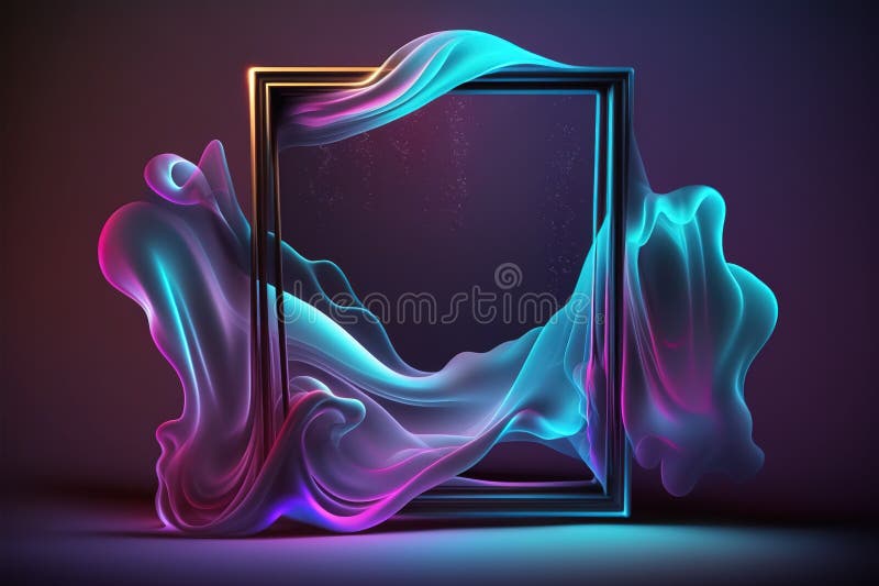 Neon Glowing Frame on Flowing Silk Background 3d, GENERATIVE AI Stock ...