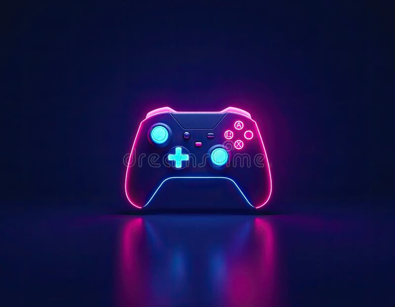 Neon Glowing Gamepad Controller - 3D Render Stock Illustration ...