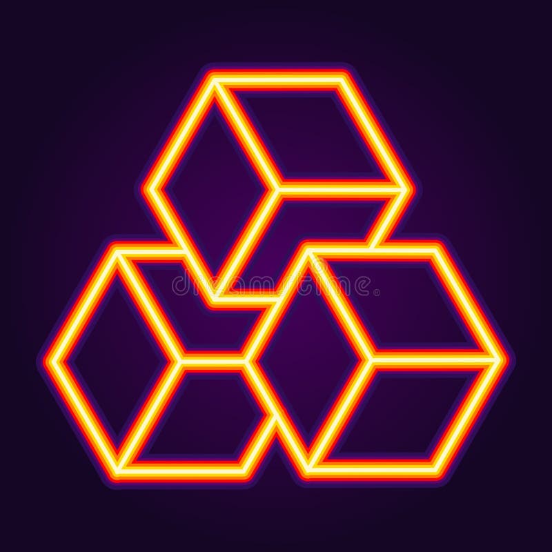 Neon-glowing Geometric Cubes in Red and Yellow, Forming a Visually ...